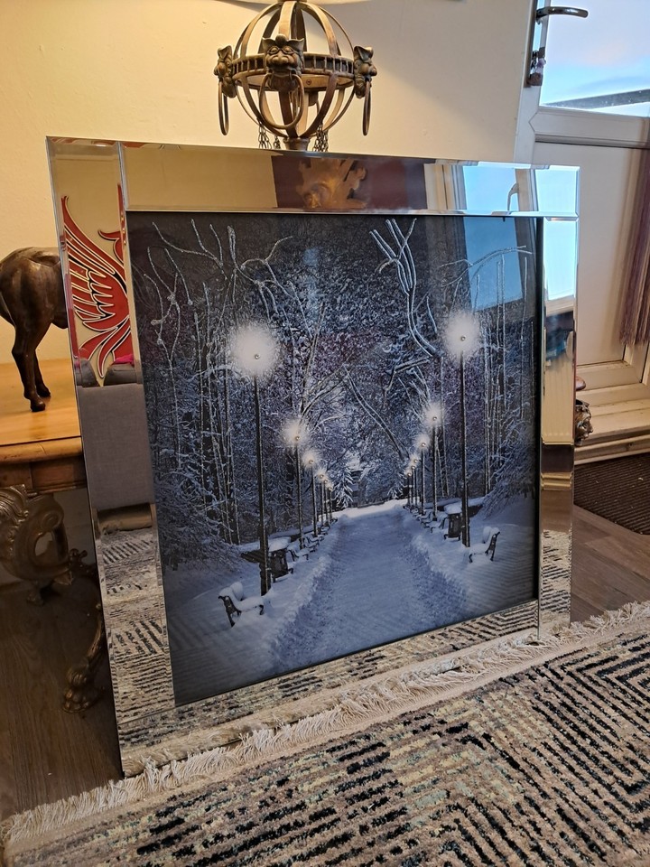 large snow winter scene with beanie & 2 tone step frame pictures | eBay UK