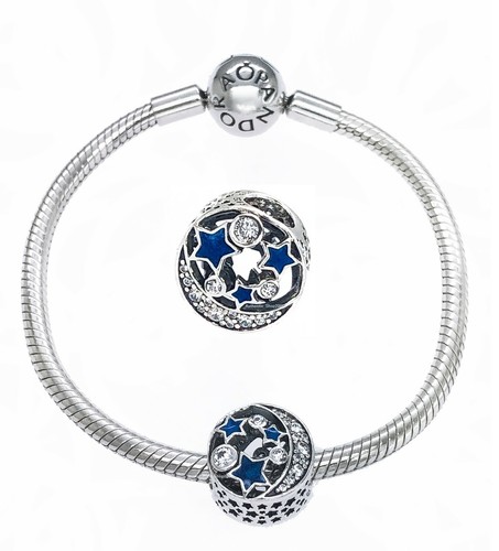 NEW Authentic PANDORA 925 Sparkling Night Sky Blue Stars Charm Pendant ...