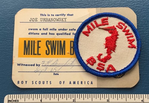 Vintage 1960s MILE SWIM Boy Scout Swimmer Award PATCH & CARD BSA Emblem ...
