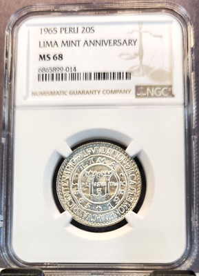 1965 PERU SILVER 20 SOLES LIMA MINT ANNIVERSARY NGC MS 68 RARE GEM TOP ...