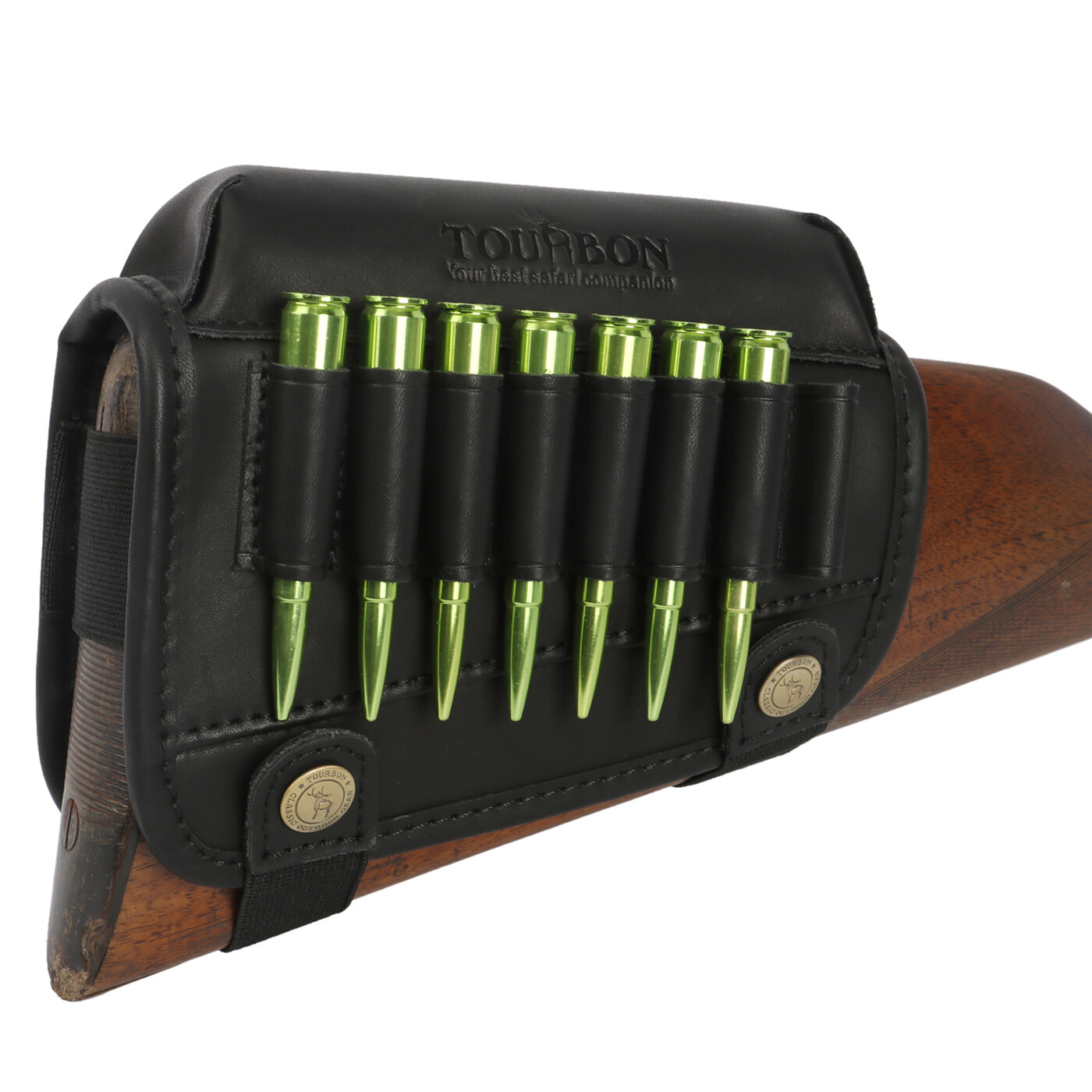 TOURBON Black Leather Rifle Cartridge Holder Ammo Buttstock Cheek Rest ...