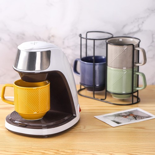 Stackable Coffee Mugs With Rack Ceramic Coffee Mugs Set Of 4 For Latte ...