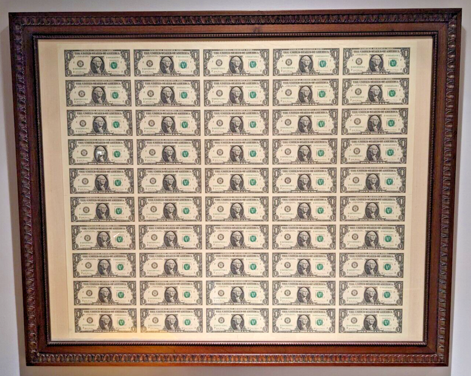 Framed $1 Uncut Currency 50 Note Sheet | New York (2017) | Wood Frame ...