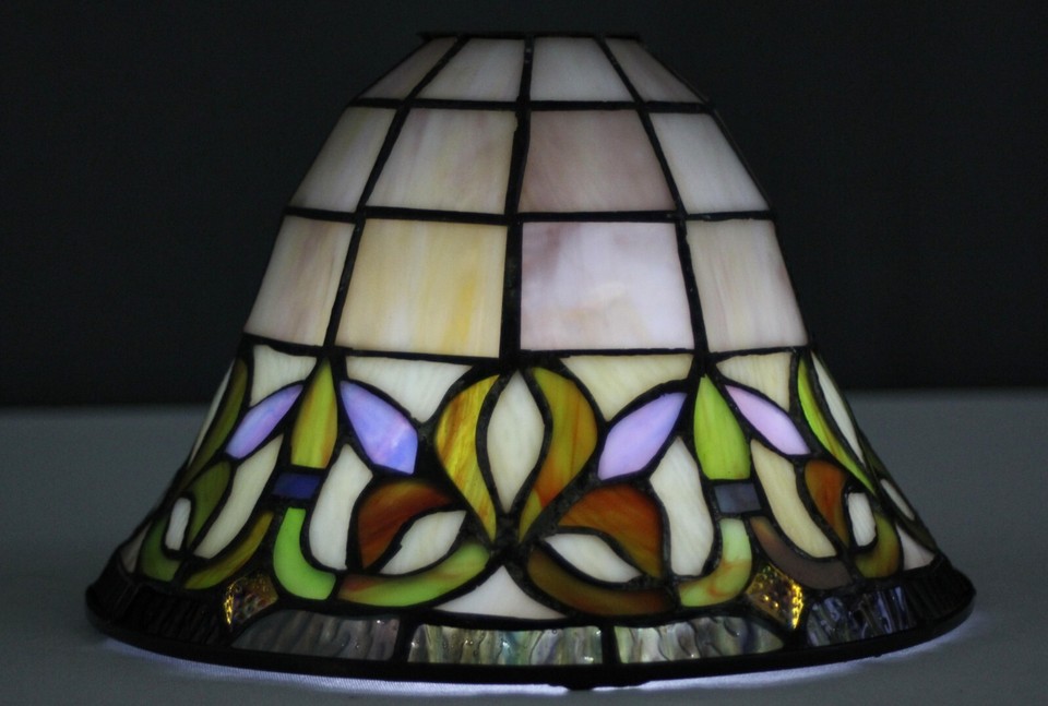 Turtleback jeweled stained glass lamp light shade, Tiffany style 8.5 ...