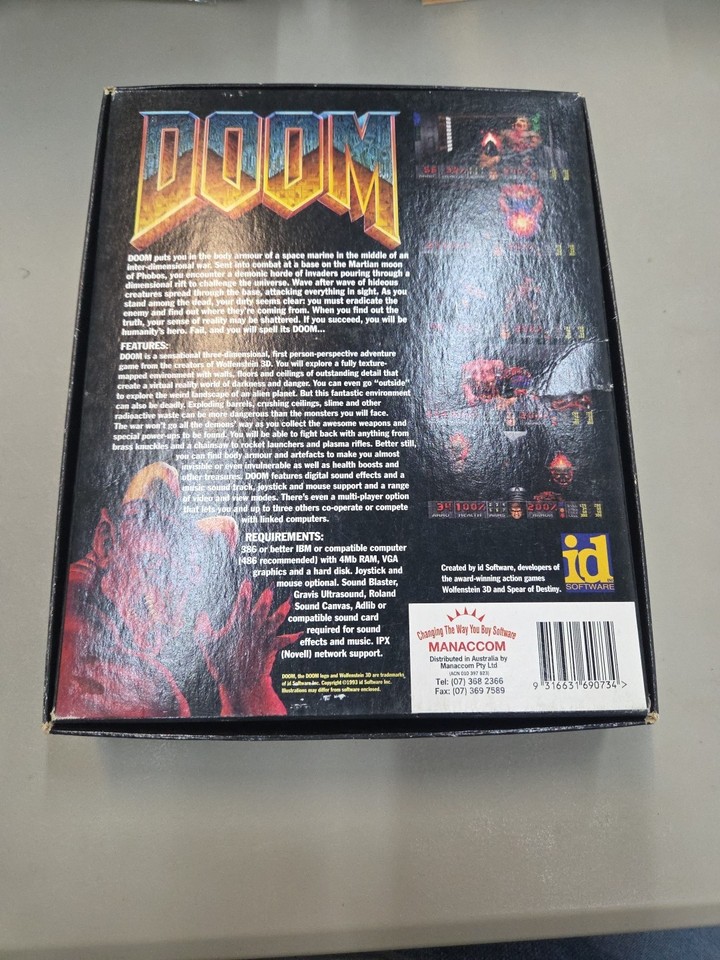 Original DOOM 1993 PC Big Box 4x3.5" Disc + Manual - iD - Manaccom ...