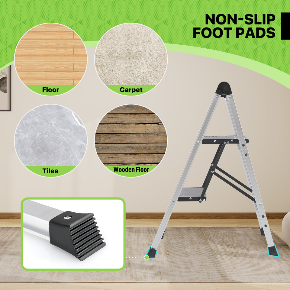 Folding 2 Step Ladder Aluminum 330lbs Anti-Slip Pedal Stool Indoor ...