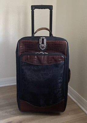 Brighton Black & Choc Croc Leather 22” Carry-on Luggage Rolling Wheels ...