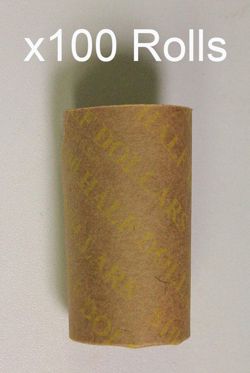 100 Half 1/2 Dollar Preformed Coin Rolls Paper Wrappers 1 Bag Quality ...