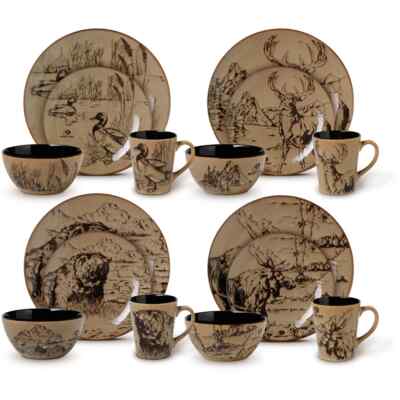 Stoneware Dinnerware Set Rustic Cabin Lodge Country Farmhouse Brown ...