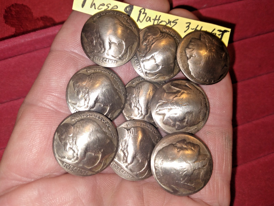 9 Real Genuine US Buffalo Indian Head Nickel Domed Shank Coin Buttons 3 ...