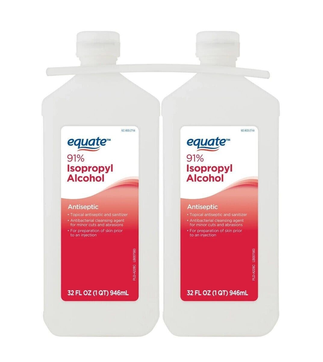 2 Pack Antiseptic EQUATE 91% Isopropyl Rubbing Alcohol Antibacterial 32 ...