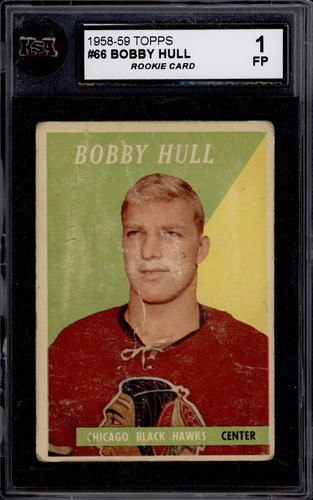 1958-59 TOPPS #66 BOBBY HULL ROOKIE CARD KSA 1 FAIR- POOR | eBay