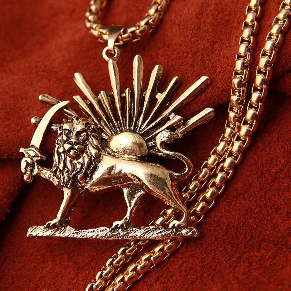 Gold Pt Shir Khorshid Lion Sun Persian Pahlavi Persia Kingdom Necklace ...