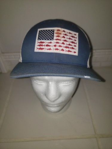 Columbia PFG Fish Flag Navy Blue White Mesh Flexfit Hat Performance ...