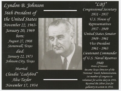 *Postcard-"President Lyndon B. Johnson" -Brief Bio* -36th US President ...