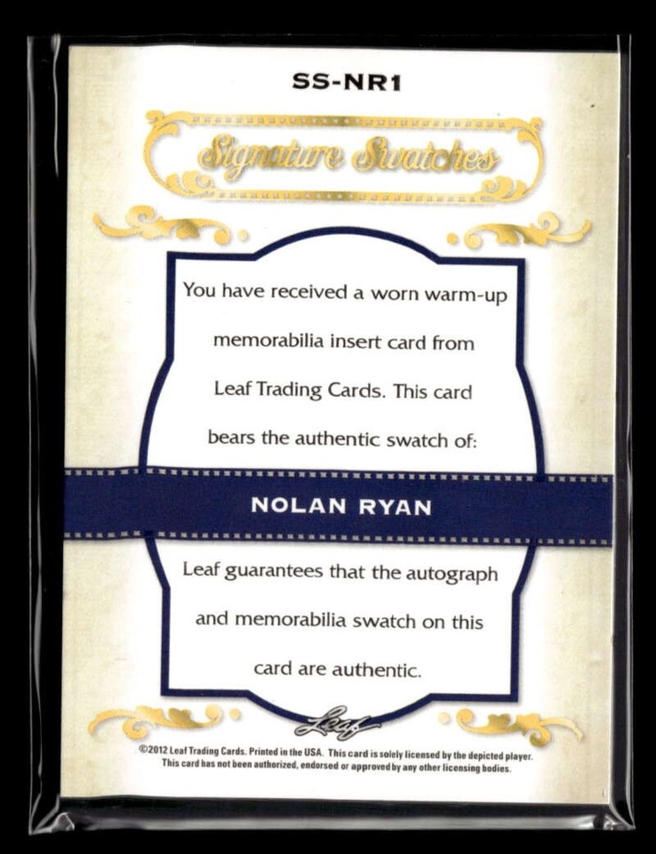2012 Leaf Legends of Sport Nolan Ryan Auto Autograph Jersey Relic #SS ...