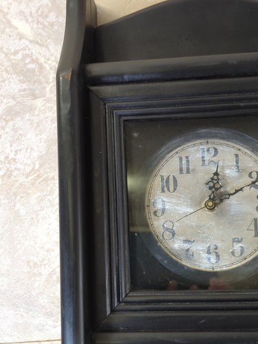 Vtg Primitive Wood Wall Clock Folk Art Hand Made 31.5x9.75x4.5" Black ...