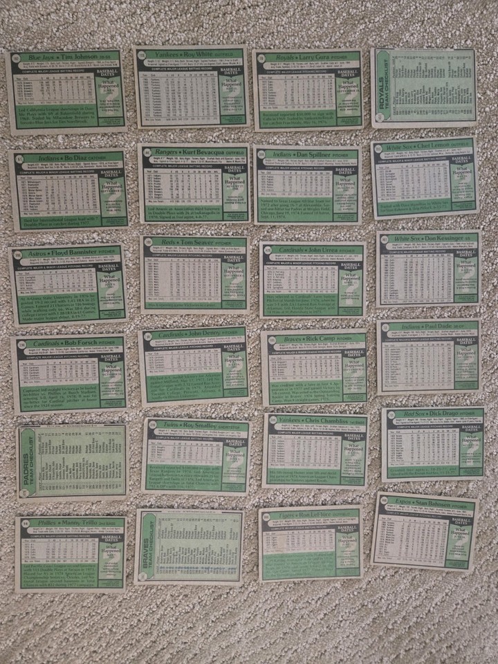 1979 TOPPS BASEBALL LOT OF 24 CARDS, TOM SEAVER, John DENNY, RICK CAMP ...