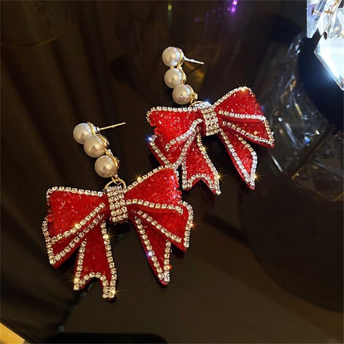 Acrylic Crystal Red Ribbon Earrings Jewelry Occasion Dangle Women ...