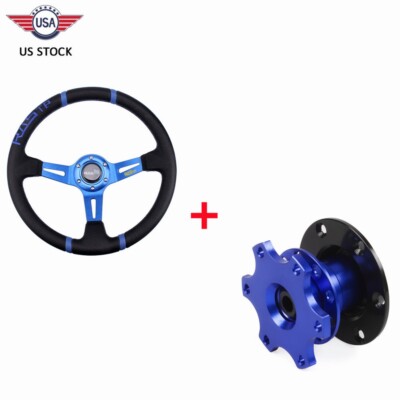 Blue 350mm Deep Dished Racing Aluminum Steering Wheel & Quick Release ...