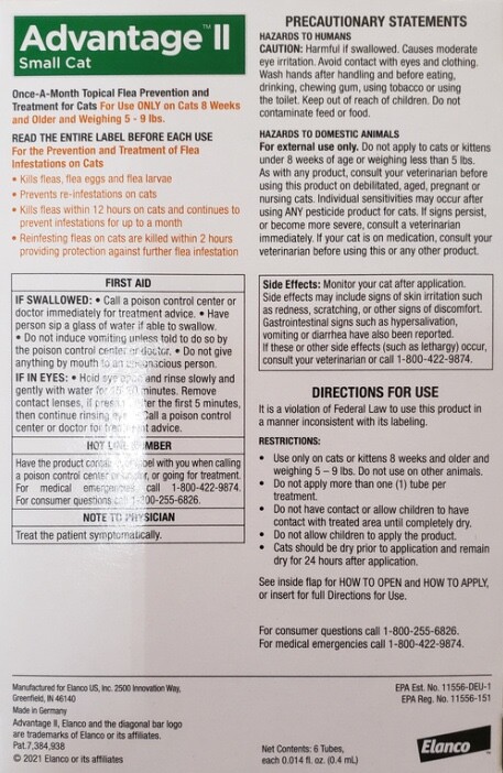 Advantage II for Cats 5-9 lbs 6pk (6 Month Supply) Genuine EPA Approved ...