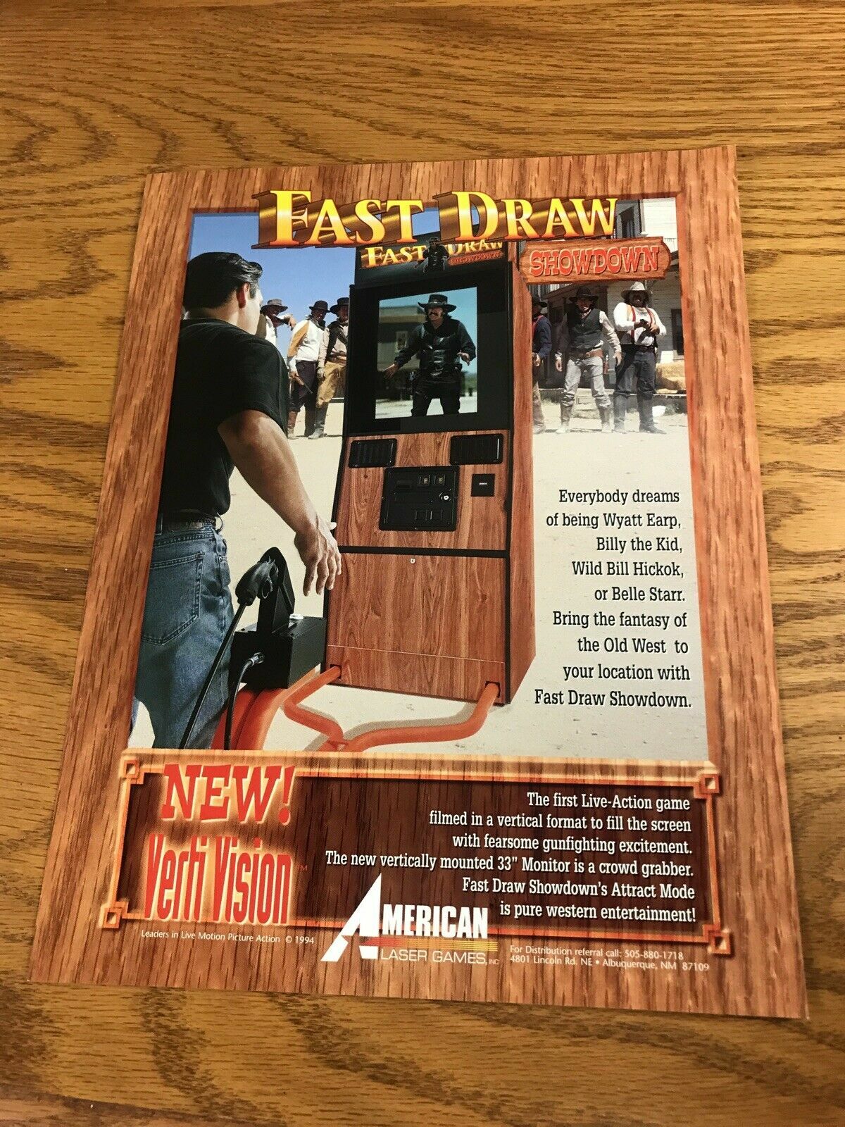 American Laser Games FAST DRAW SHOWDOWN Video Game flyer- COLOR ...