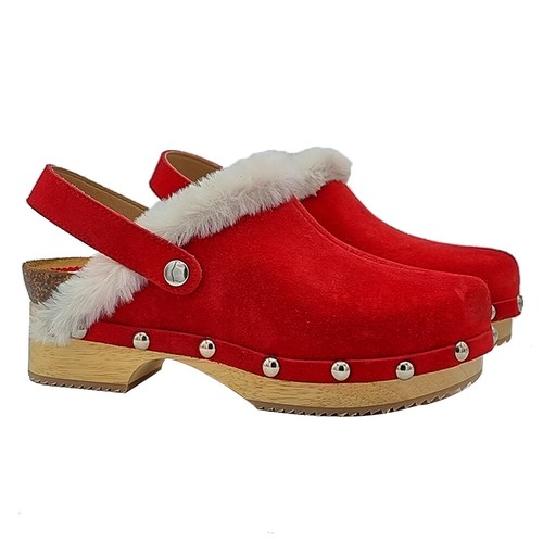 Red Suede Clogs with 6cm Heel Strap - Made in Italy - GL113 CAM ROSSO ...