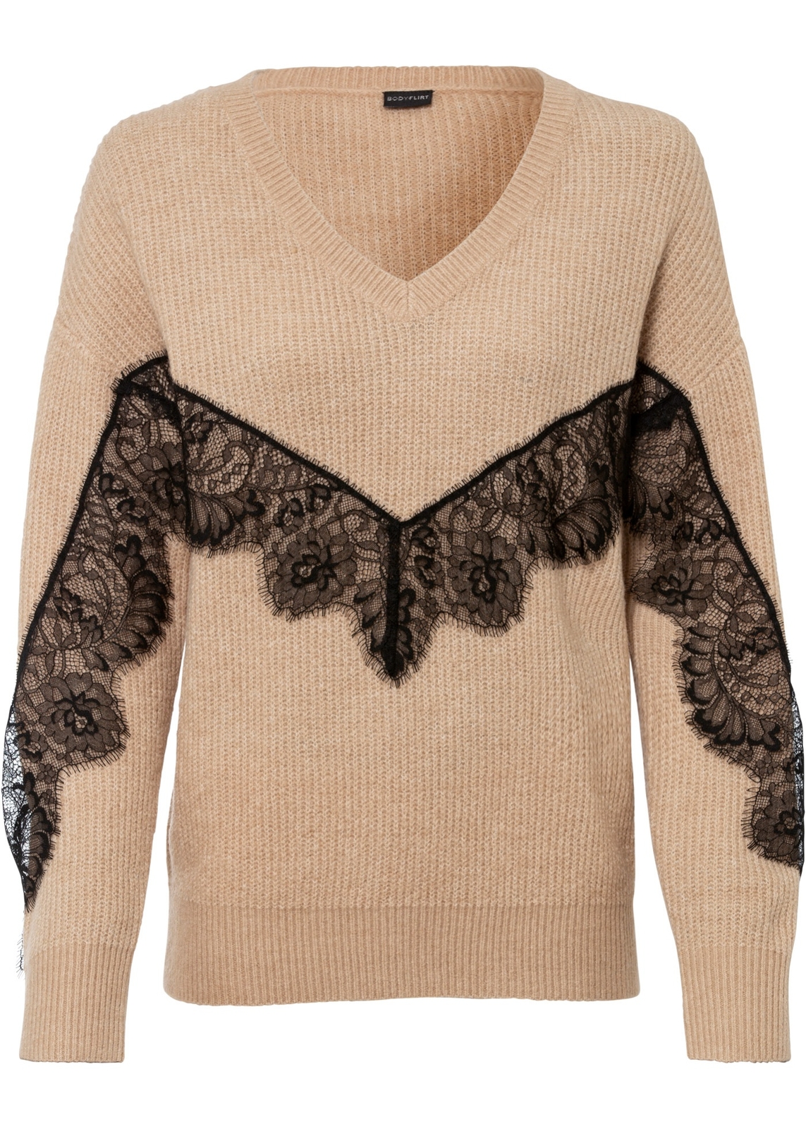 Neu Pullover mit Spitze Gr. 32/34 Beige Meliert Damen Langarm Strickpullover | eBay.de