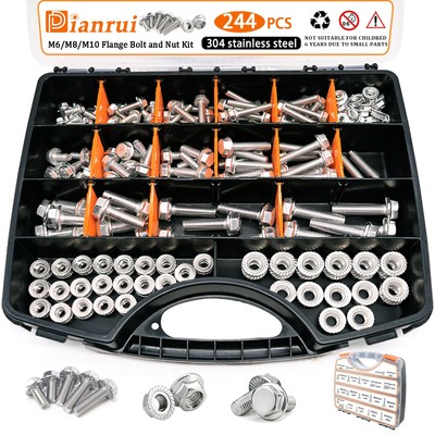 304 Stainless Steel Metric Flange Hex Bolts and Nuts Kit, 244PCS Flange ...