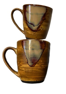 SANGO Splash Brown Drip Glazed Pottery Coffee Mugs Cups Set of 2 ...