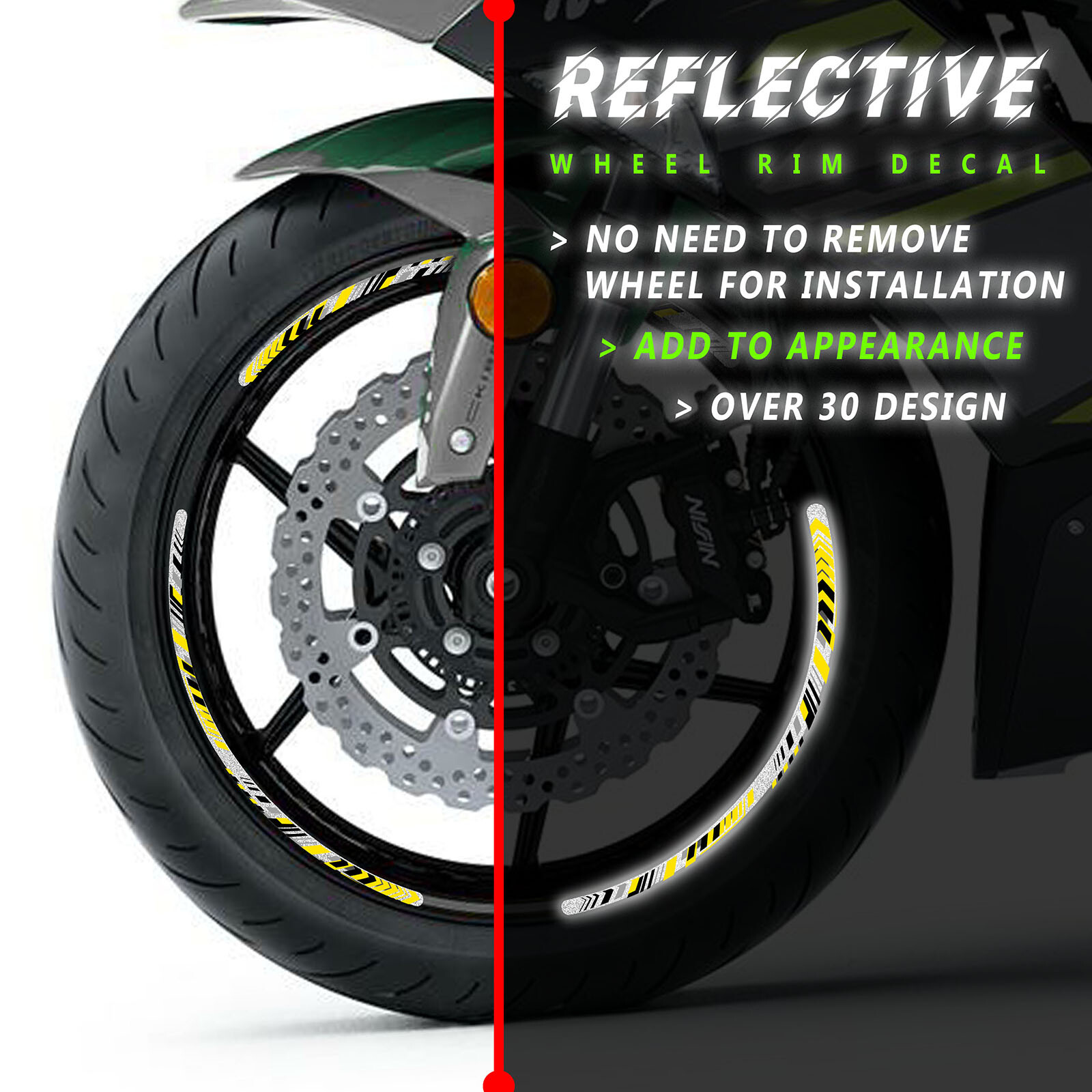 SH15 YELLOW 17" Reflective Rim Wheel Sticker For Aprilia RSV4 / RSV4 RR ...