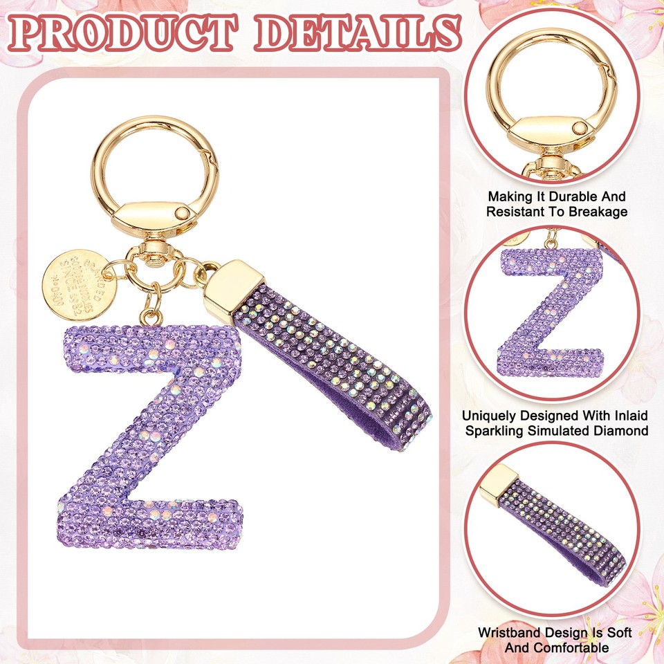 Initial Letter Keychain, Gift Bling Letter-Z Key Chain for Women ...