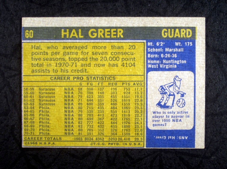 1971 TOPPS SET BREAK Hal Greer #60 Philadelphia 76ers VG-EX | eBay