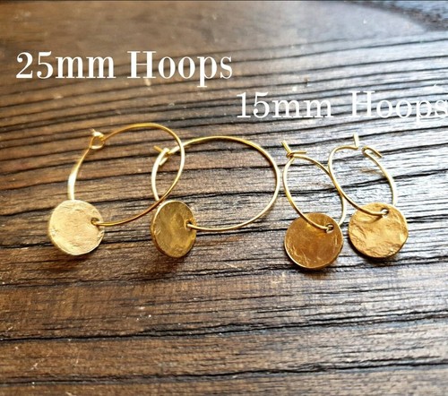 Gold Hammered Circle Disc Hoops, Coin Disc Hoop Earrings 15mm or 25mm ...