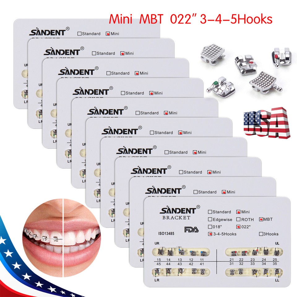 10 Packs Dental Orthodontic Brackets Braces Mini Roth MBT Slot.022 3-4 ...