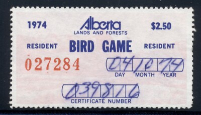 Alberta Wildlife Certificate Stamp 1974 Bird Game hunting $2.50 van Dam ...