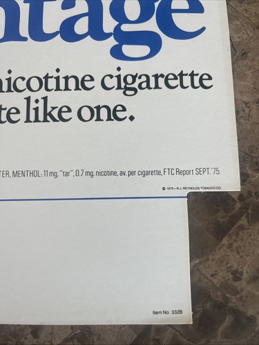 RARE Vintage 1975 Vantage Cigarette Litho Sign 332B - Store Display RJ ...