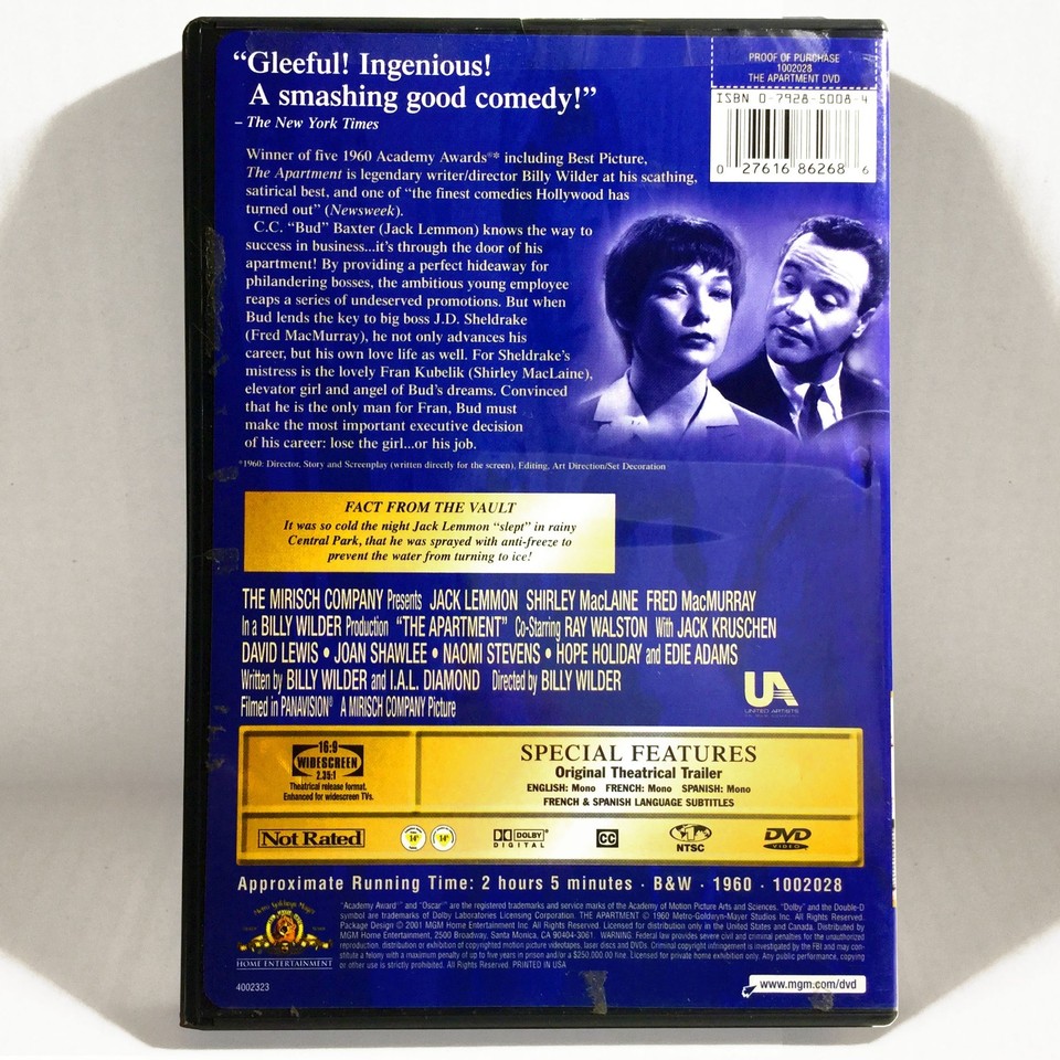 The Apartment (DVD, 1960, Widescreen) Like New ! Jack Lemmon Shirley ...