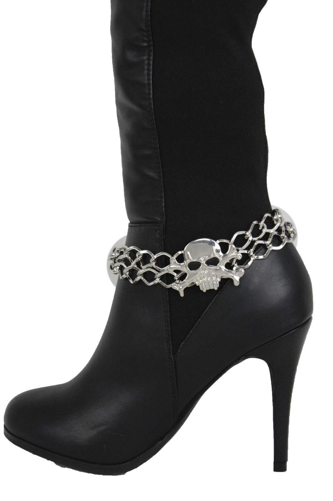 Women Metal Chain Boot Bracelet Western Shoe Charm Silver Skeleton ...