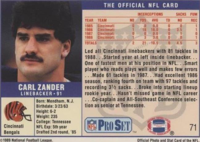1989 Pro Set Carl Zander #71 for sale | eBay