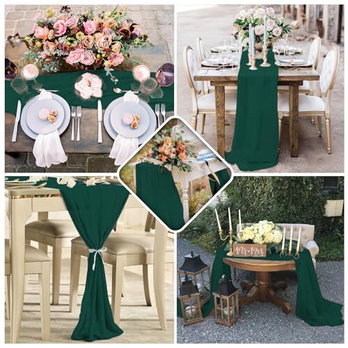 12 Pack 10Ft Emerald Green Chiffon Table Runner 28x120 Inches Sheer ...
