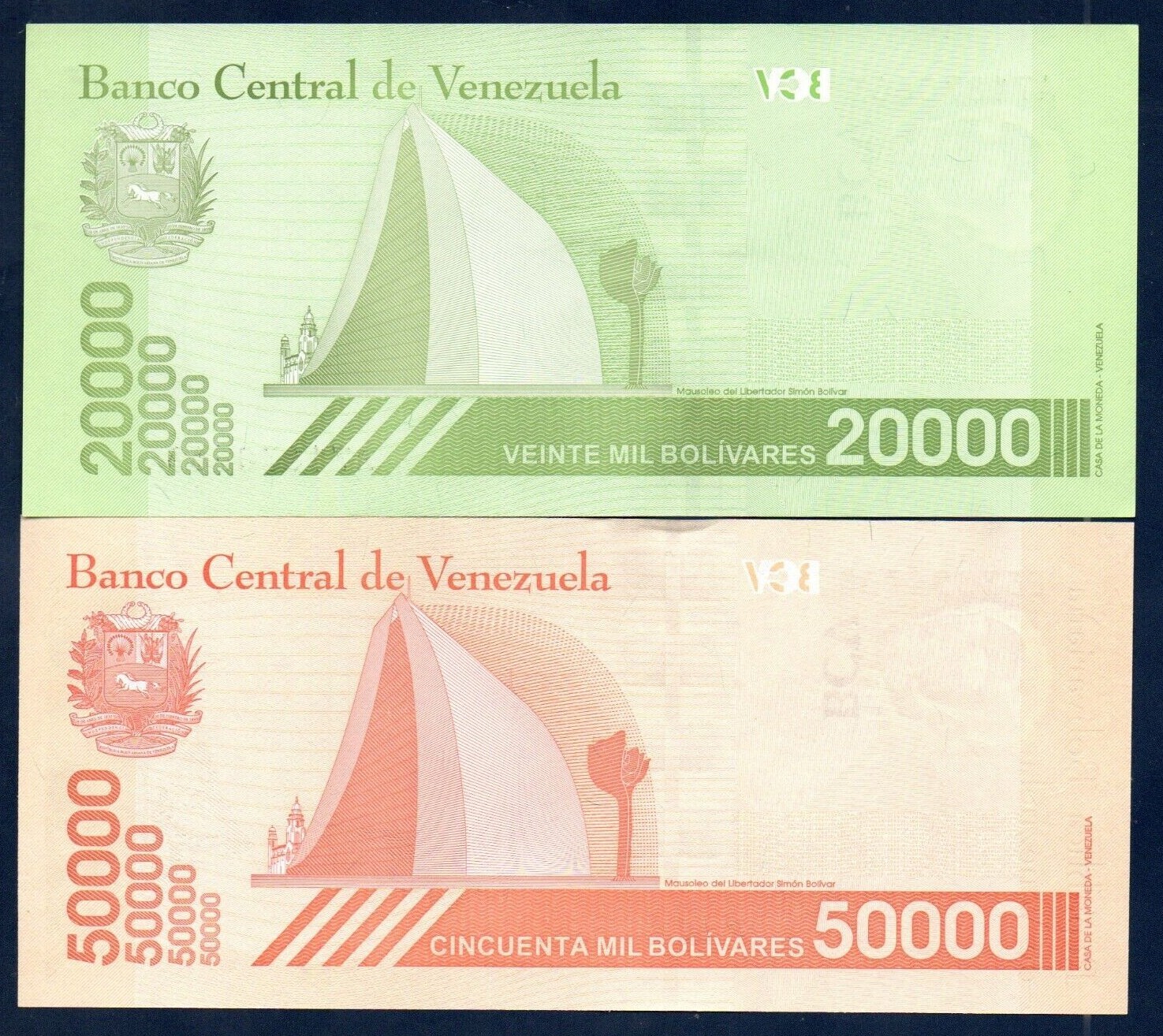 Venezuela UNC Notes, Lot 2 20000 & 50000 Bolivares Soberanos 2019 P-110 ...