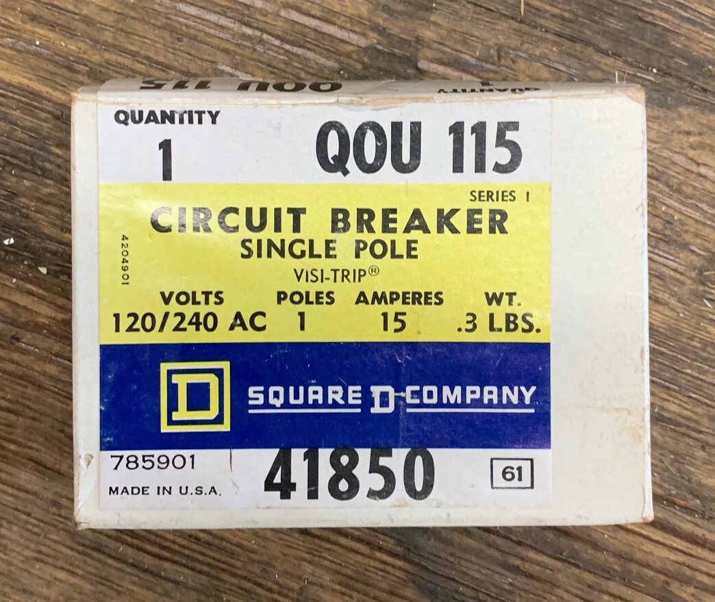 SQUARE D QOU115 SERIES 1 CIRCUIT BREAKER 1 POLE 15A 120/240VAC NEW IN ...