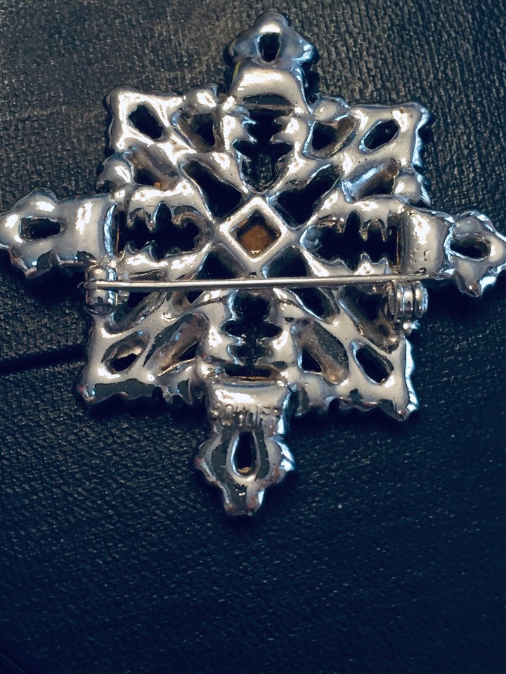 Vintage Bogoff Signed Clear Crystal Rhinestone Large Pin Brooch Silver ...