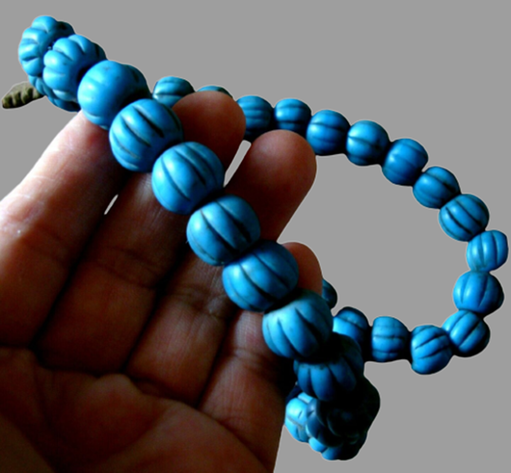 Antique Ancient Old Roman turquoise Melon Shaped Glass Bead Necklace ...