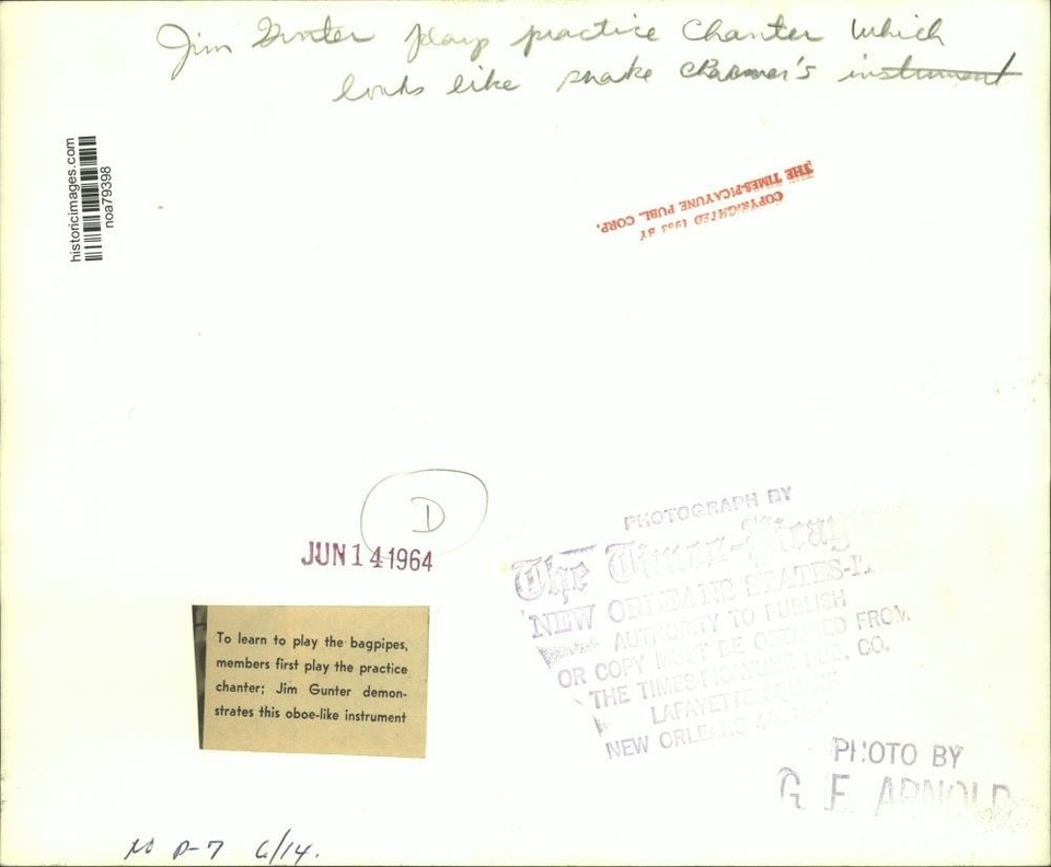 1964 Press Photo Bagpipe Player Jim Gunter Plays Practice Chanter ...