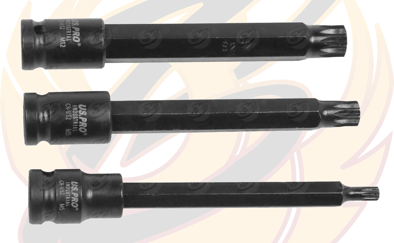 US PRO IMPACT SPLINE Bit Socket Set Short & Long Key 12 POINT Sockets ...
