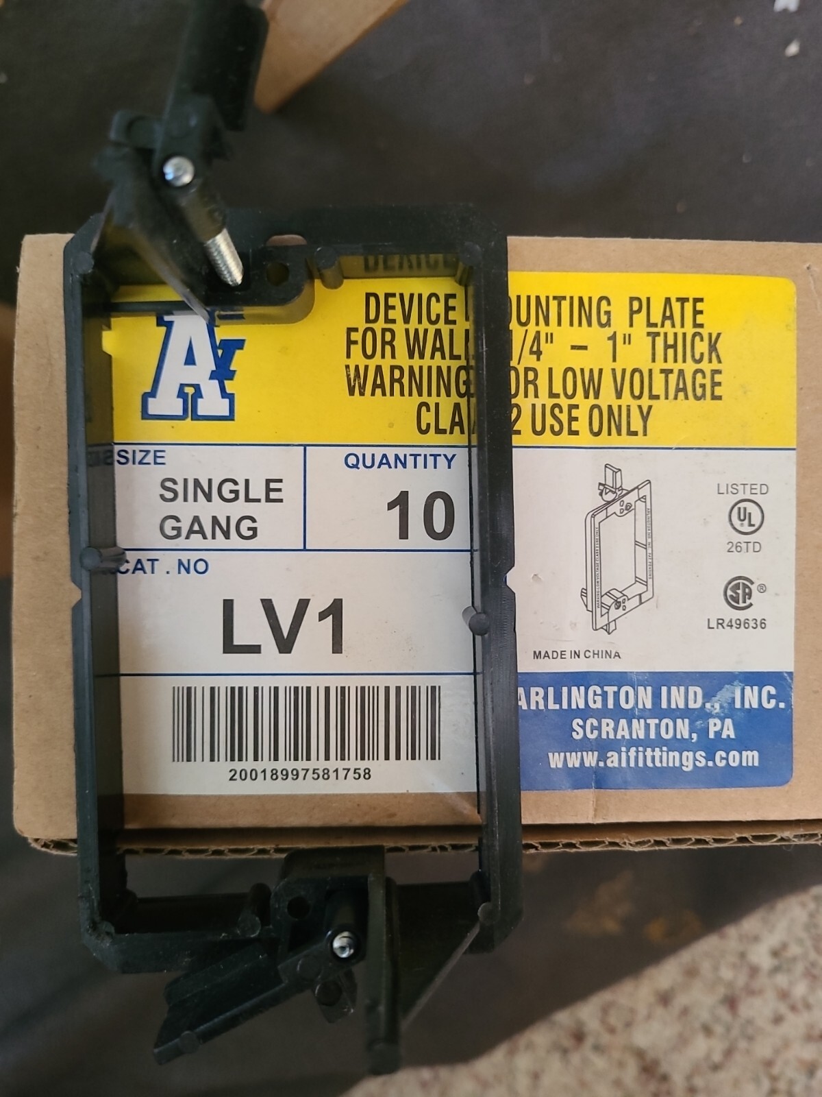 Arlington LV1 1-Gang Low Voltage Device Mounting Plate for 1/4" - 1 ...