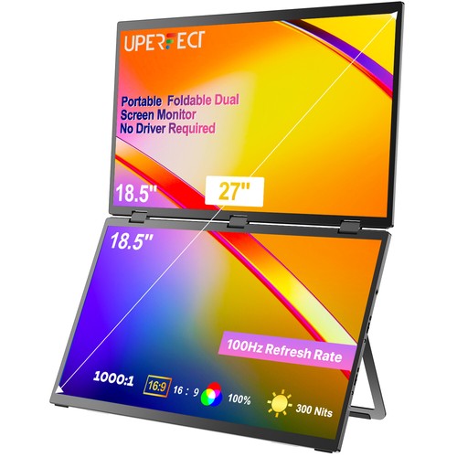 UPERFECT Dual Portable Folding Full HD Monitor Screen Extender Bult-in ...