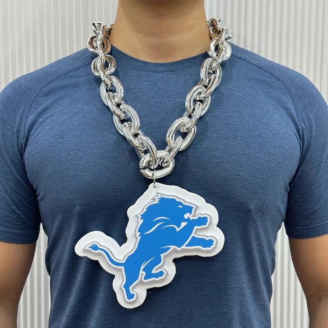 Detroit Lions 3D Fan Chain Big Logo Necklace Foam SILVER Fan Gift Fast ...